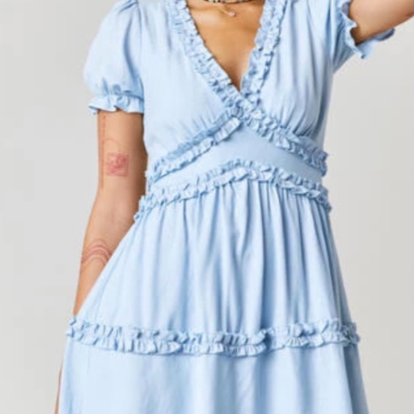 Francesca's Collections | Dresses | Francescas Ruffled Light Blue Dress ...